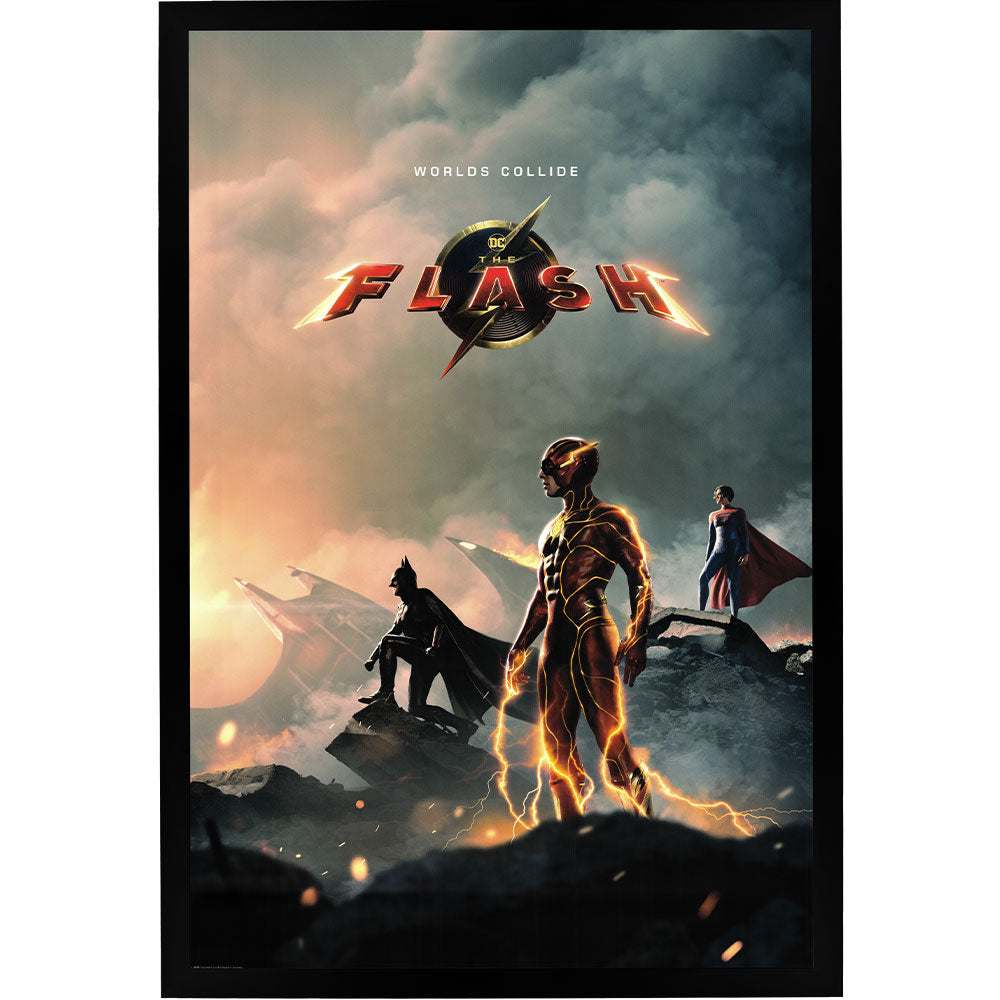 The Flash Poster - Worlds Collide Poster Framed – exclusivesignings