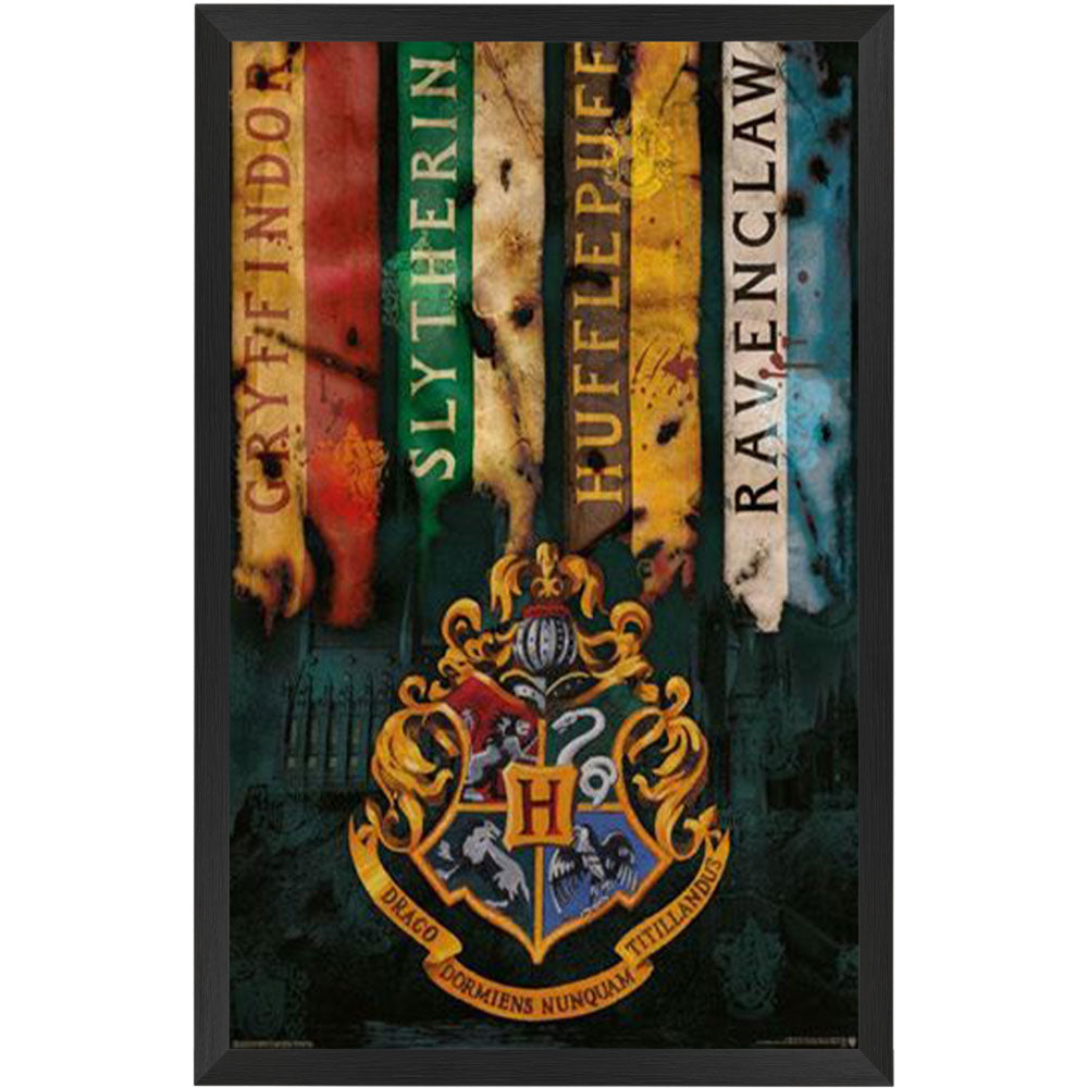 Harry Potter House Flags Poster Framed – exclusivesignings