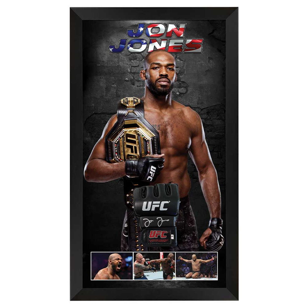 Jon Jones Autographed UFC Glove Framed (COA) | UFC Memorabilia ...