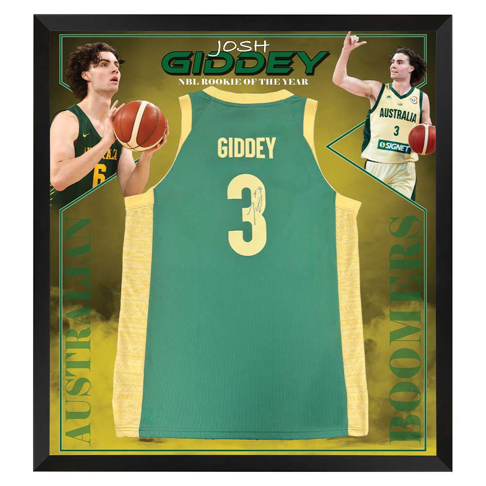 Basketball – Josh Giddey Signed & Framed Boomers Jersey – exclusivesignings