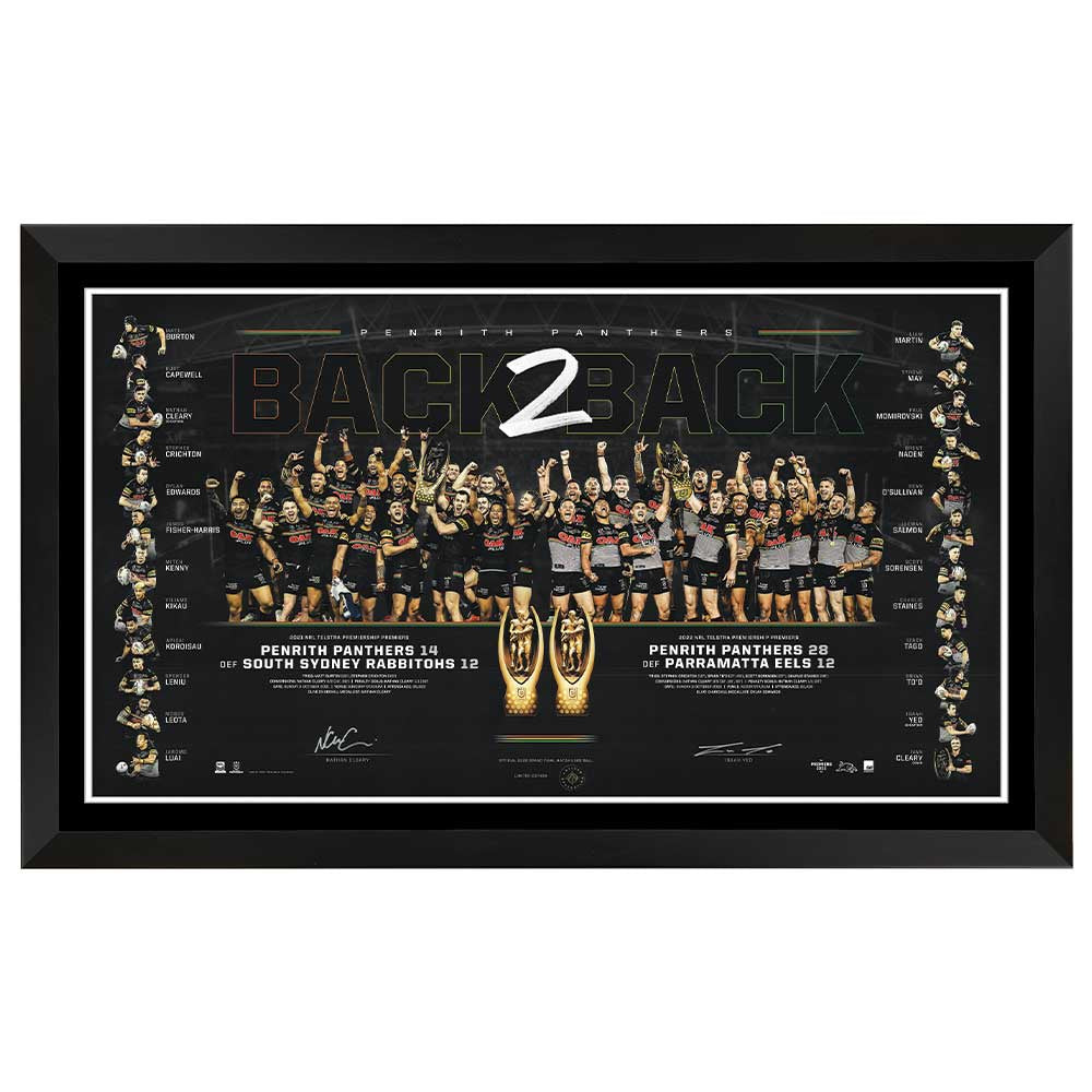 Penrith Panthers Back 2 Back Dual Signed Print Framed – exclusivesignings