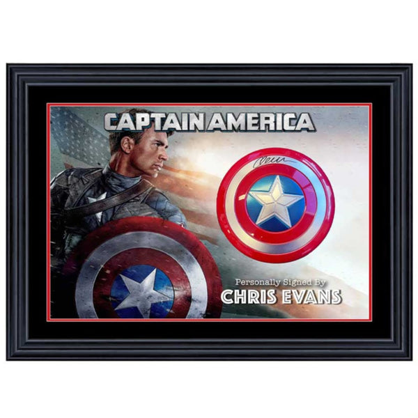 Captain America Chris Evans Signed Shield Framed – exclusivesignings