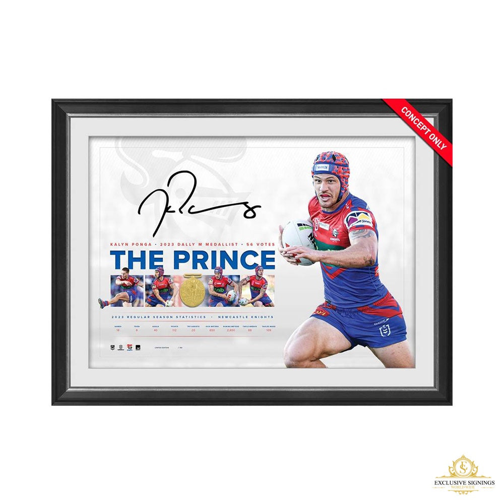 Newcastle Knights Kalyn Ponga Signed 2023 Dally M Lithograph Framed ...